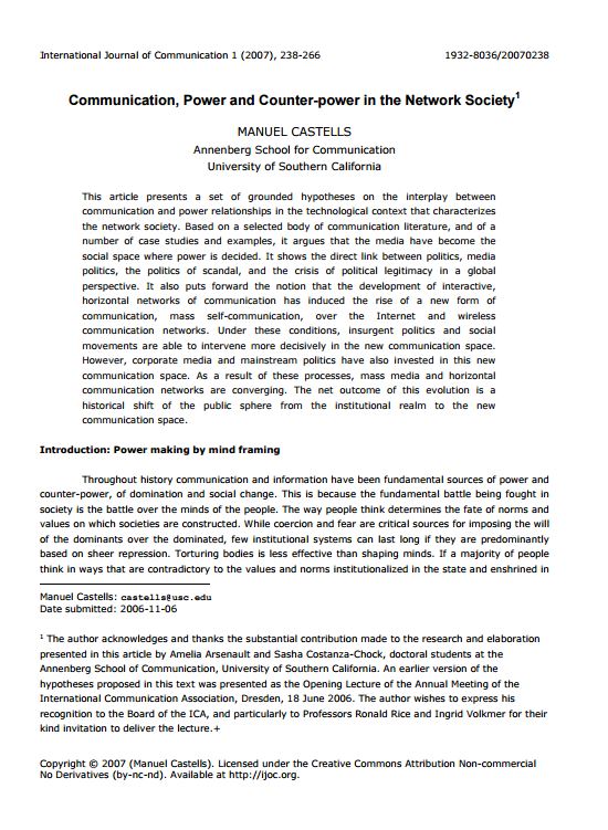 power and counter power in the network society