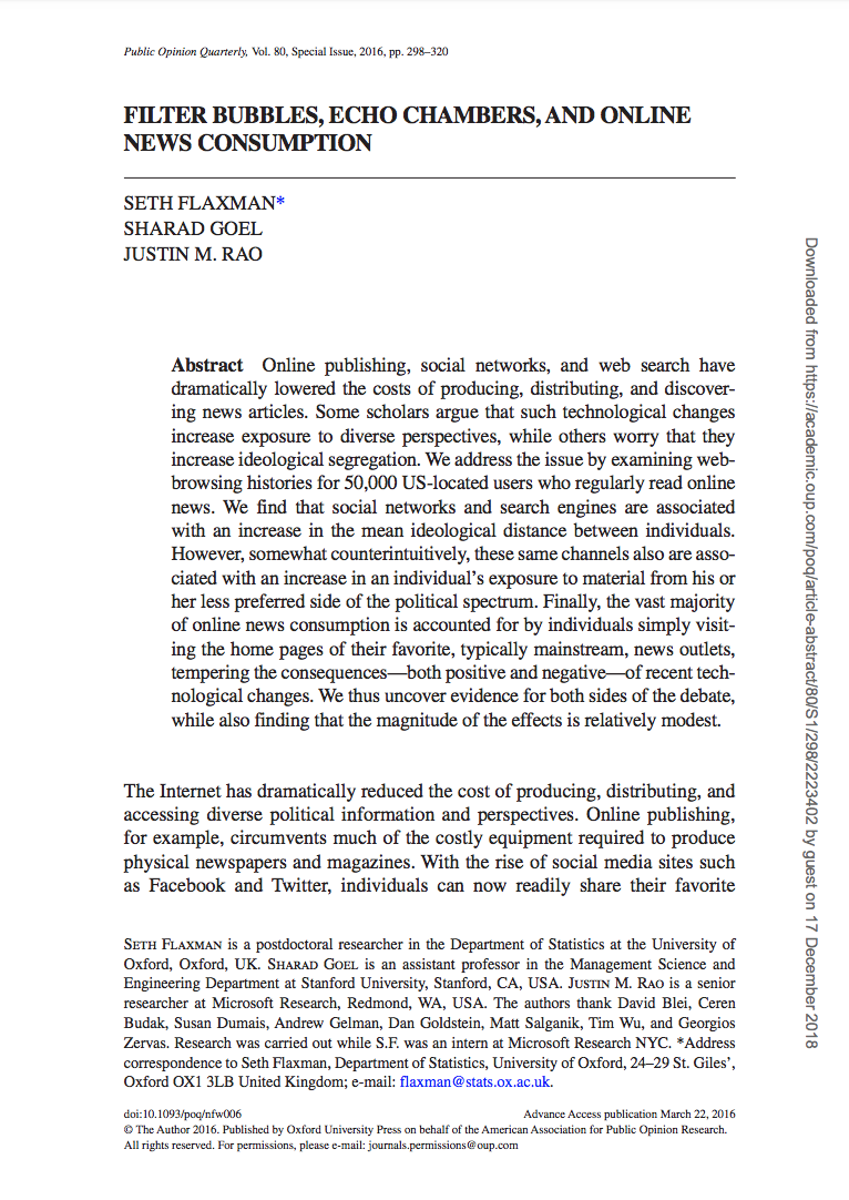 Filter Bubbles, Echo Chambers, and Online News Consumption / Academic ...