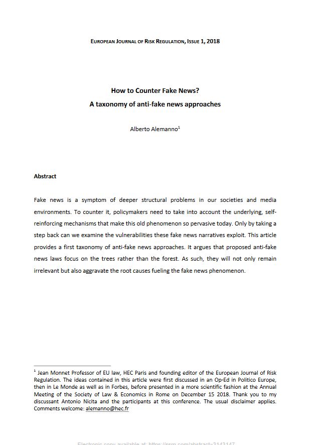 How to Counter Fake News? A taxonomy of anti-fake news approaches ...
